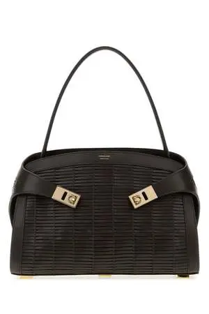 FERRAGAMO Hug Leather Handbag With Golden Hardware - Brown