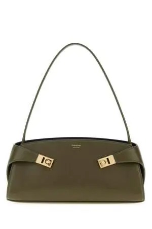 FERRAGAMO Hug Shoulder Handbag In Calf Leather, 32cm X 16cm X 9cm With 20cm Handle Height - Green