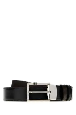 Montblanc 3 Cm Reversible Leather Belt With Silver-tone Hardware - Black