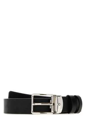 Montblanc 3 Cm Reversible Leather Belt With Silver-tone Hardware - Black