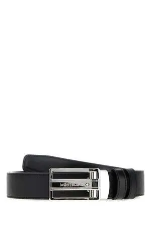 Montblanc 3 Cm Reversible Leather Belt With Silver-tone Hardware - Black