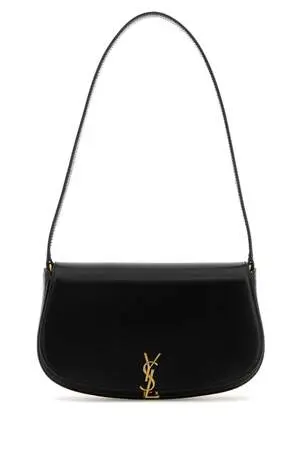 Saint Laurent Demi Lune Leather Shoulder Handbag With Antiqued Golden Hardware - Black