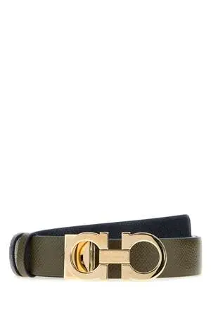 FERRAGAMO 2.5 Cm Leather Reversible Belt With Golden Hardware - Green