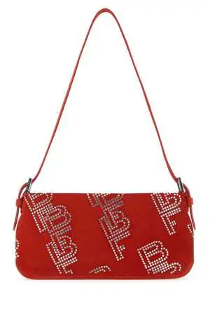 By Far Dulce Embellished Suede Shoulder Bag, 26 Cm Width - Red