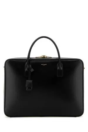 Saint Laurent Large Leather Briefcase, 37cm Width 27cm Height 7cm Depth With 10cm Handle And 52cm Shoulder Strap - Black