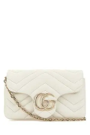 Gucci Leather Mini Gg Marmont Shoulder Handbag With Crossbody Strap - White
