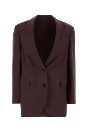 Brunello Cucinelli Branded Viscose-linen Blazer With Silk-blend Lining - Purple