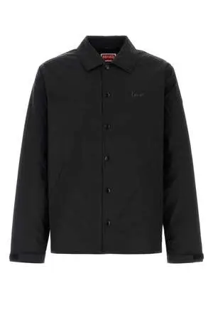 Kenzo Cotton Blend Utility Jacket With Logo - Black