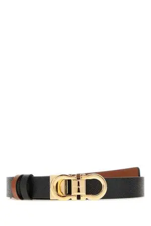 FERRAGAMO 2.5 Cm Reversible Calf Leather Belt With Golden Brass Hardware - Black