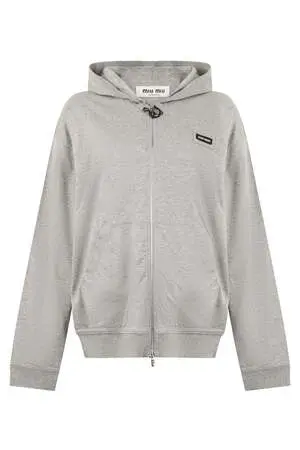 Miu Miu Cotton Zip-up Hoodie - Grey