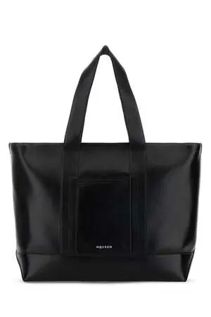 Alexander McQueen Leather Shopping Handbag For With Silver-tone Hardware - Black