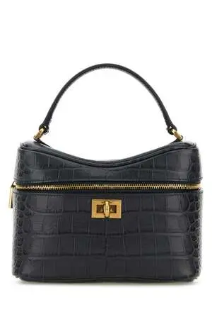 Balenciaga No Brand-denim- Leather Rodeo Handbag With Antiqued Golden Metal, 18 Cm - Blue
