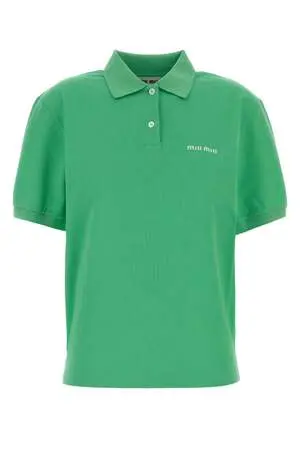 Miu Miu Piqué Polo Shirt In Cotton - Green