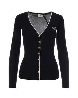 Elisabetta Franchi Fitted Ribbed V-neck Cardigan - Nero/burro