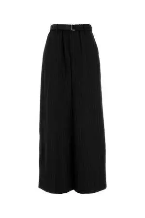 Sacai Embroidered Wool Wide-leg Pinstriped Pants