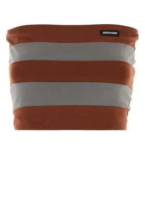 Miu Miu Embroidered Cotton Crop Top - Stripped
