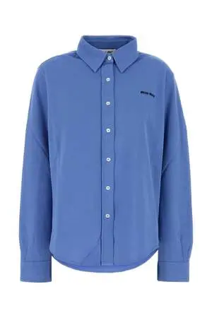 Miu Miu MIU MIU Cotton Pique Button-Up Shirt Light Blue