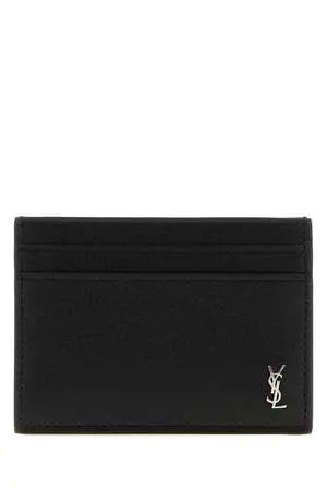 Saint Laurent Mini Leather Tiny Card Holder 10cm X 7.5cm - Black