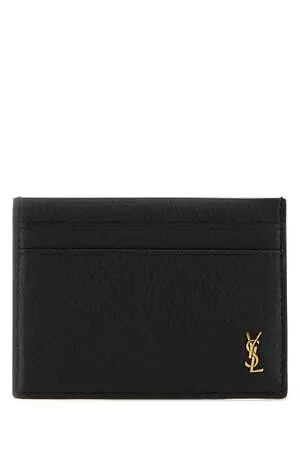 Saint Laurent Mini Leather Card Holder, 10.5 Cm X 7.5 Cm - Black
