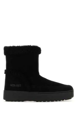 Moon Boot Ltrack Tina Suede Ankle Boots With Shearling Lining - Black