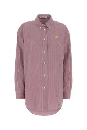Miu Miu Embroidered Oversize Poplin Shirt - Stripped