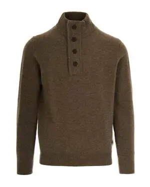 Barbour Wool Mock Neck Button Placket Sweater - Dark Stone