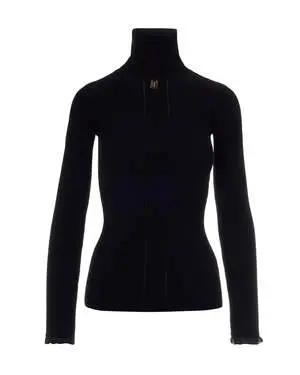 Elisabetta Franchi Ribbed Knit Turtleneck Sweater With Logo Detail - Nero