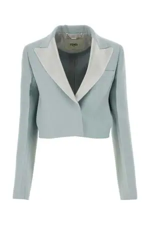 Fendi Wool-blend Blazer With Silk-lined Interior - Light Blue