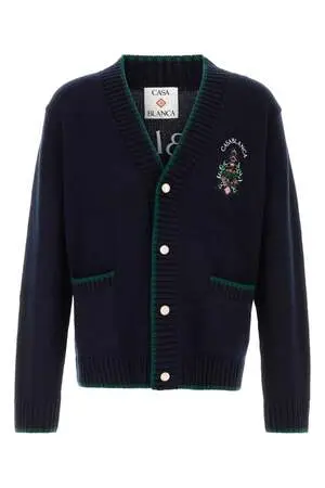 Casablanca Wool-cashmere Knit Cardigan With Emblem