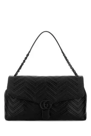 Gucci Gg Marmont Leather Maxi Shoulder Handbag With Enamel Metal Finishing 47 Cm Width - Black