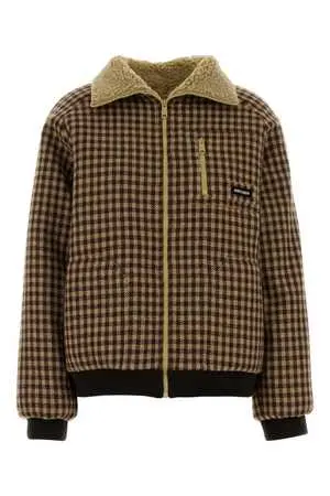 Miu Miu Wool Jacket With Shearling Collar - Checked