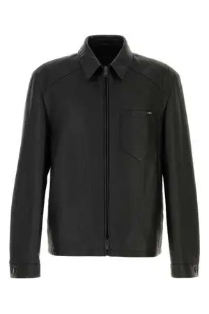 Prada Leather Zip-up Jacket With Cotton Lining