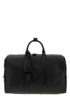 Gucci Leather Emblem Travel Handbag For - Black