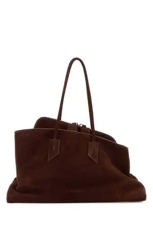 Attico The Passeggiata Suede Shopping Handbag With Silver Metal Finishing - Brown