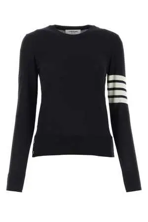 Thom Browne Merino Wool Sweater With Signature Stripes - Blue