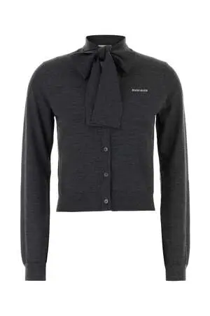 Miu Miu Stretch Wool-blend Cardigan - Grey