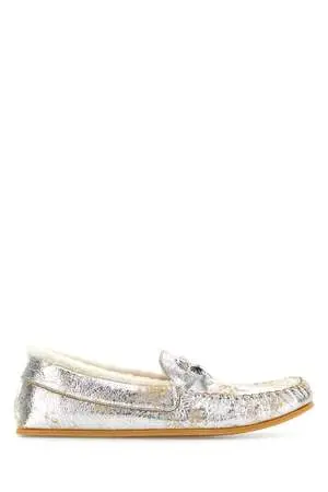 Gucci Leather Loafers With Shearling Lining - Silver