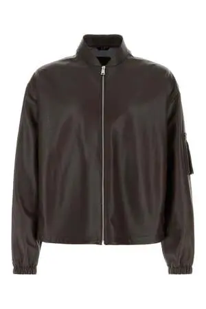 Fendi Chocolate Nappa Leather Bomber Jacket For - Brown