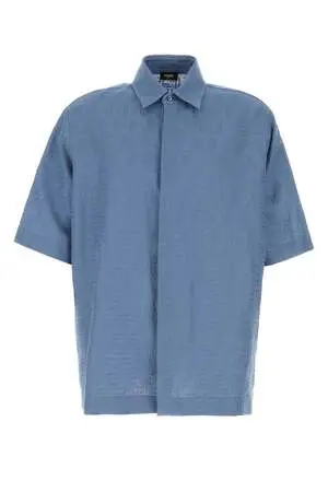 Fendi Linen-blend Button-down Shirt - Light Blue