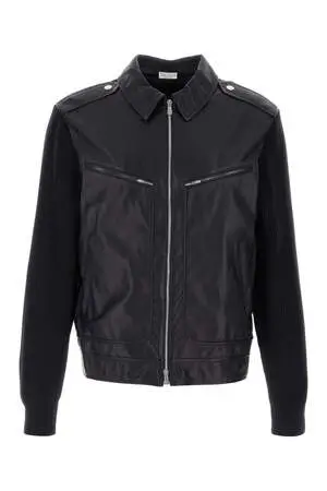 Brunello Cucinelli Leather And Knit Zip-up Jacket