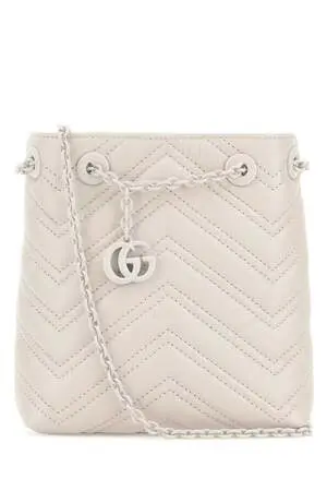 Gucci Micro Gg Marmont Bucket Handbag In Nappa Leather, 16 Cm X 17 Cm X 6.5 Cm - White