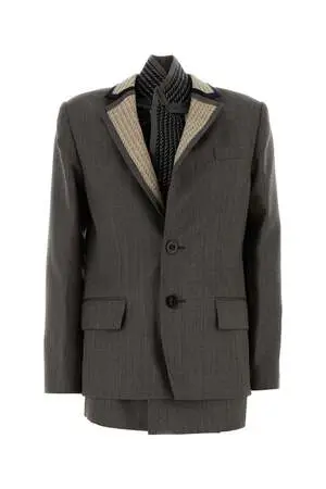 Sacai Embroidered Wool Blazer With Cupro Lining - Stripped