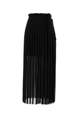 AMI Paris Pleated Polyester Maxi Skirt - Black