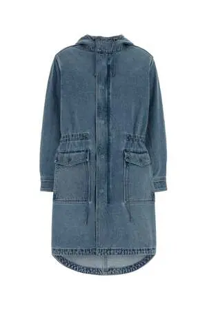 Michael Kors Denim Parka Jacket With Drawstring Waist - Light Blue