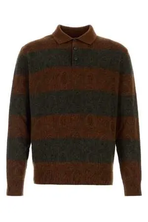 Etro Embroidered Striped Wool Polo Shirt For