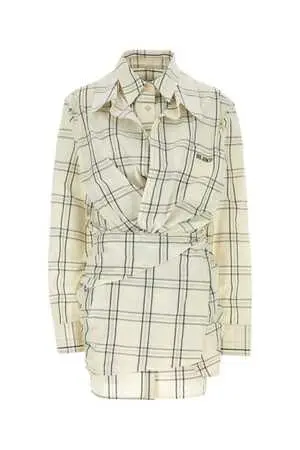 Attico Embroidered Cotton Mini Shirt Dress - Checked