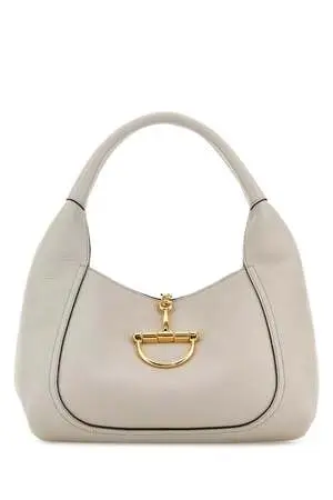 Gucci Leather Shoulder Handbag With Golden Metal Finish - Grey