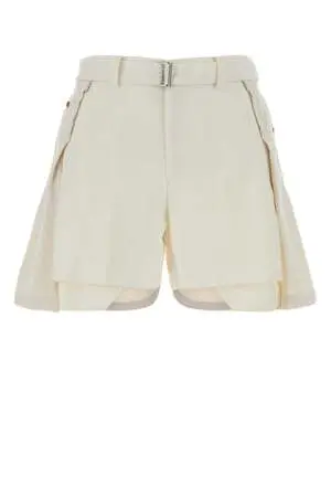 Sacai Layered Polyester And Wool Blend Mini Shorts With Belted Waist