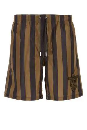 Fendi Printed Polyester Swim Shorts With Striped Detail - Stripped