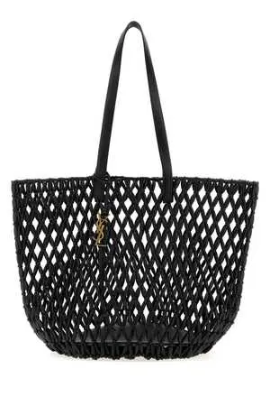 Saint Laurent Wood Beaded Shopping Handbag, 35 X 29 X 25 Cm With 25 Cm Handle - Black